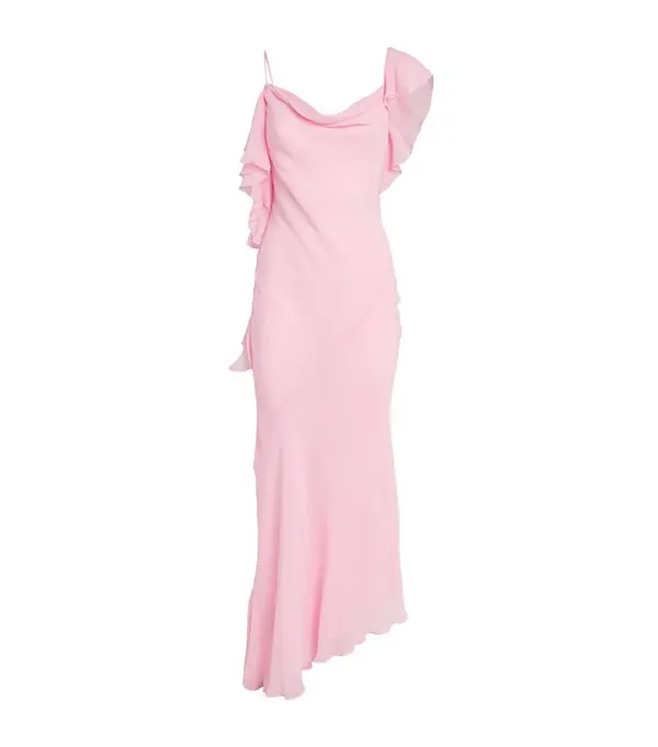 SELF-PORTRAIT Georgette Ruffled One-shoulder Maxi Dress