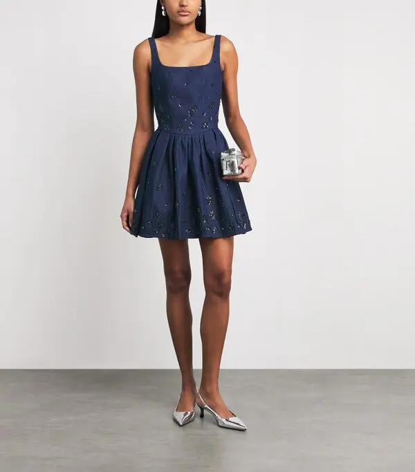 Maje Denim Embellished Mini Dress - Blue
