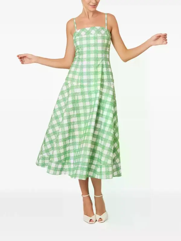 Rosie Assoulin Embroidered Gingham Midi Dress - Green
