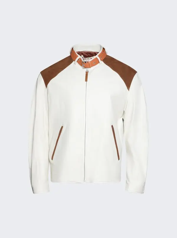 Marni Leather Jacket With Buckle Collar - Ivory