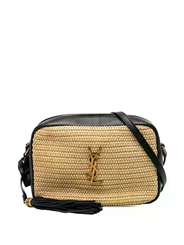 Saint Laurent 2019 Woven Raffia And Leather Lou Camera Bag Crossbody Bag - Black