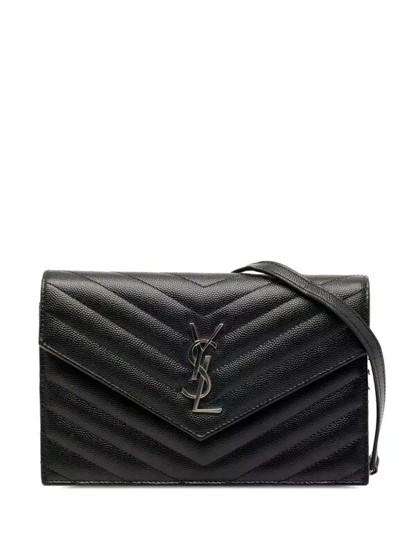 Saint Laurent Grain De Poudre Cassandre Envelope Chain Wallet - Black