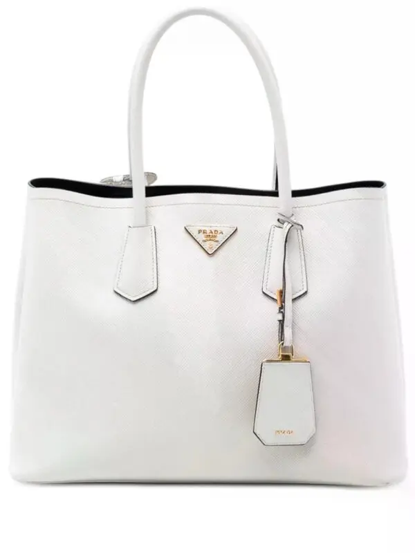 Prada Large Saffiano Cuir Double Satchel - White