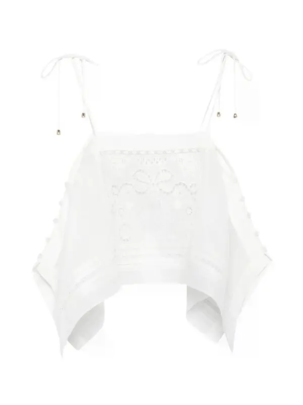 SELF-PORTRAIT Lace Tie-strap Top - White