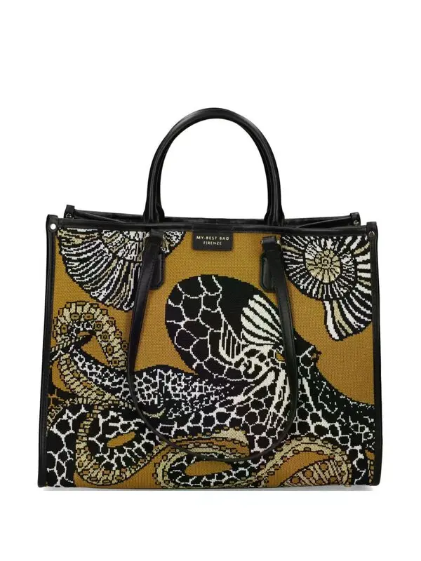 MY BEST BAG FIRENZE Big Atena Sea Creatures Print Tote Bag - Black