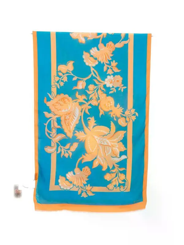 Etro Floral Border Scarf - Blue
