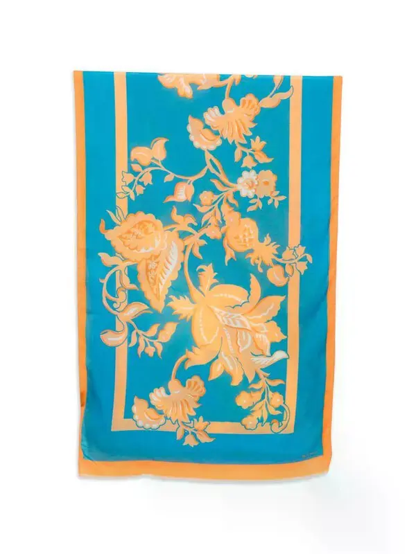 Etro Floral Border Scarf - Blue