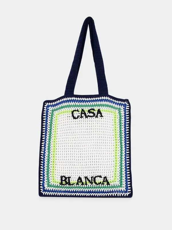 Casablanca Crochet Stripe Tote Bag - White