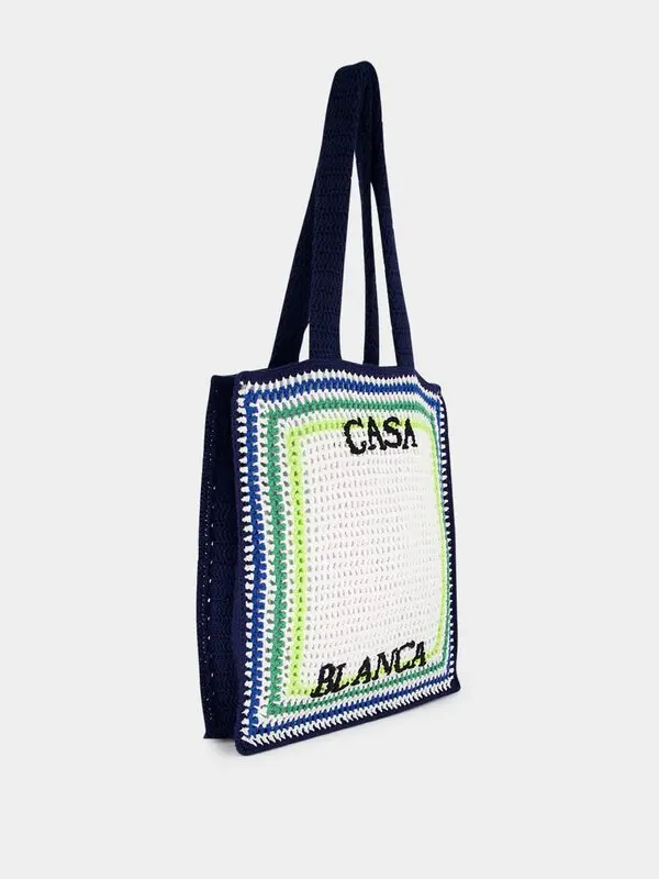Casablanca Crochet Stripe Tote Bag - White
