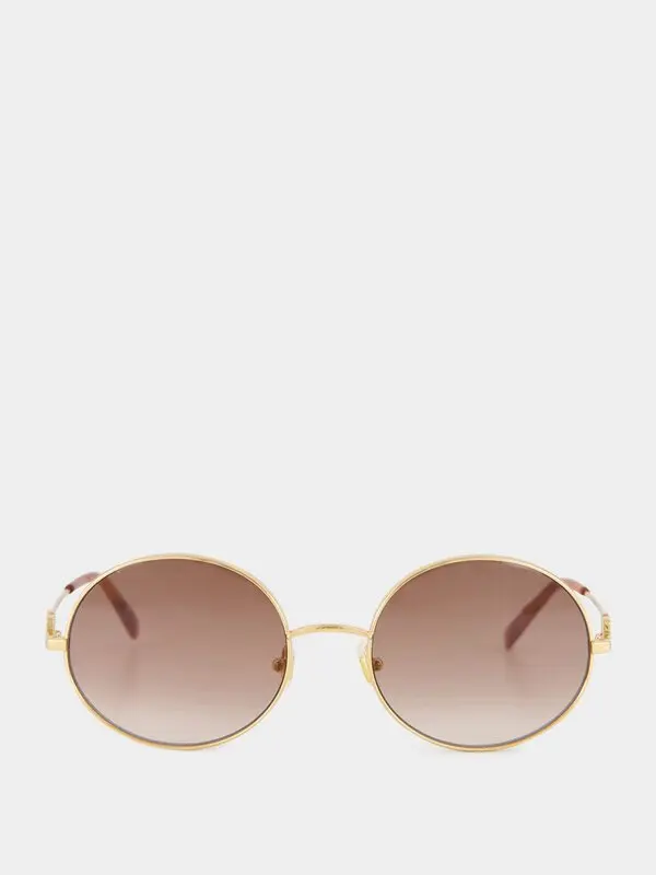 Valentino Garavani Gold And V Logo Round Sunglasses - Brown