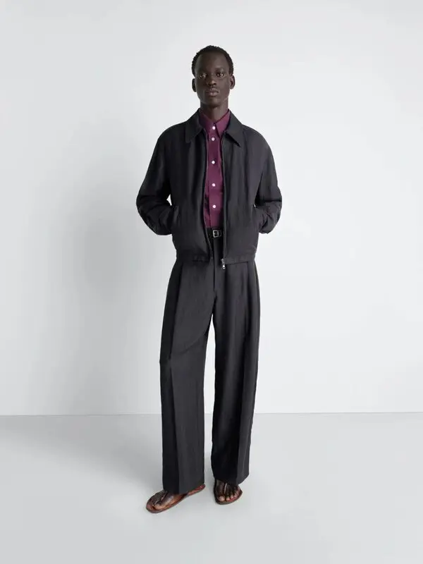 LEMAIRE Viscose Linen Gabardine Short Blouson - Black
