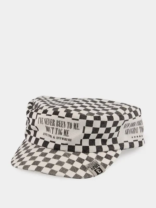 Mihara Yasuhiro Check Printed Cotton Work Cap - Black