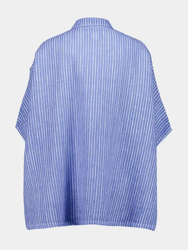 120% Lino Striped Linen Short-sleeve Shirt - Blue