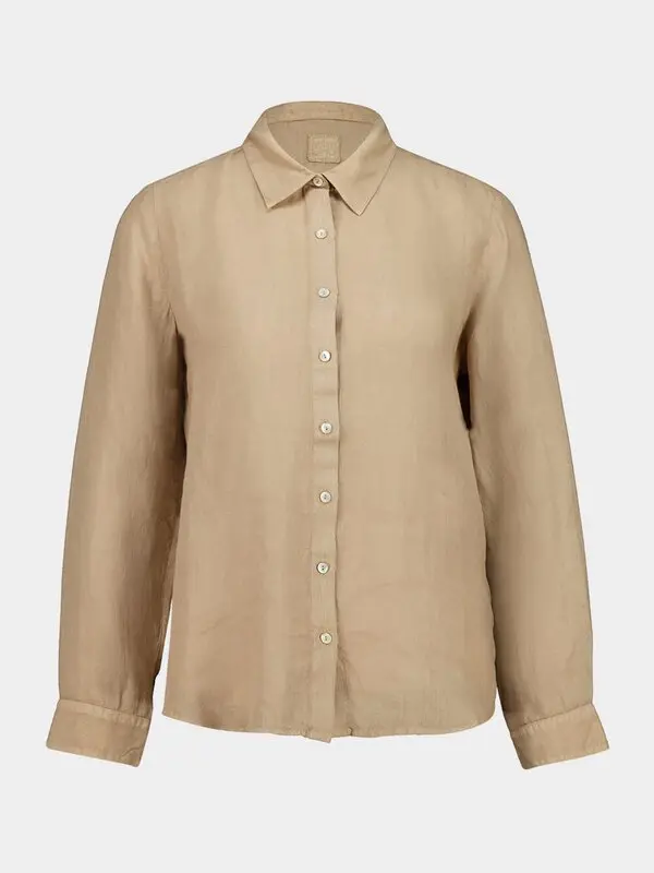 120% Lino Savana Long-sleeve Linen Shirt - Beige