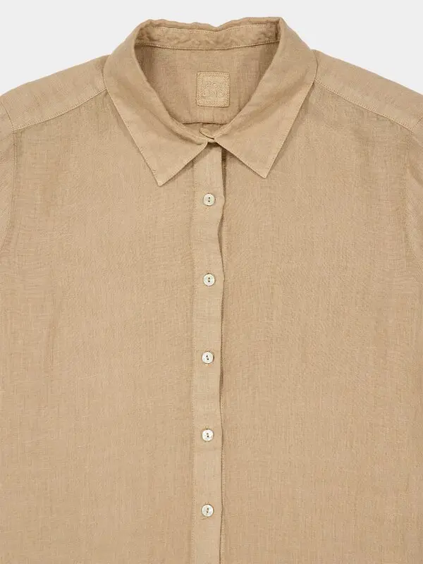 120% Lino Savana Long-sleeve Linen Shirt - Beige