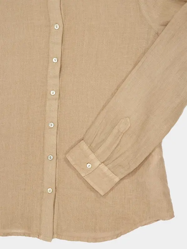 120% Lino Savana Long-sleeve Linen Shirt - Beige