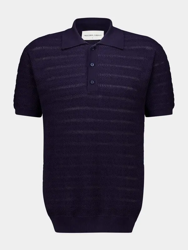 Frescobol Carioca Navy Vidal Cotton Jacquard Polo - Blue