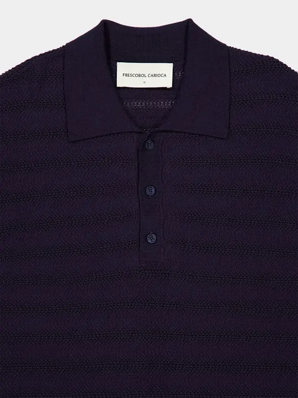 Frescobol Carioca Navy Vidal Cotton Jacquard Polo - Blue