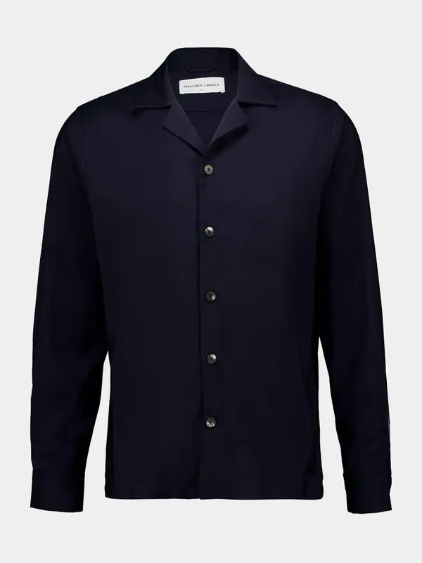 Frescobol Carioca Navy Safra Tropical Wool Shirt - Blue