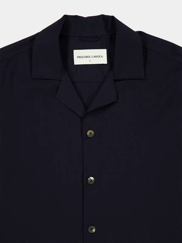 Frescobol Carioca Navy Safra Tropical Wool Shirt - Blue