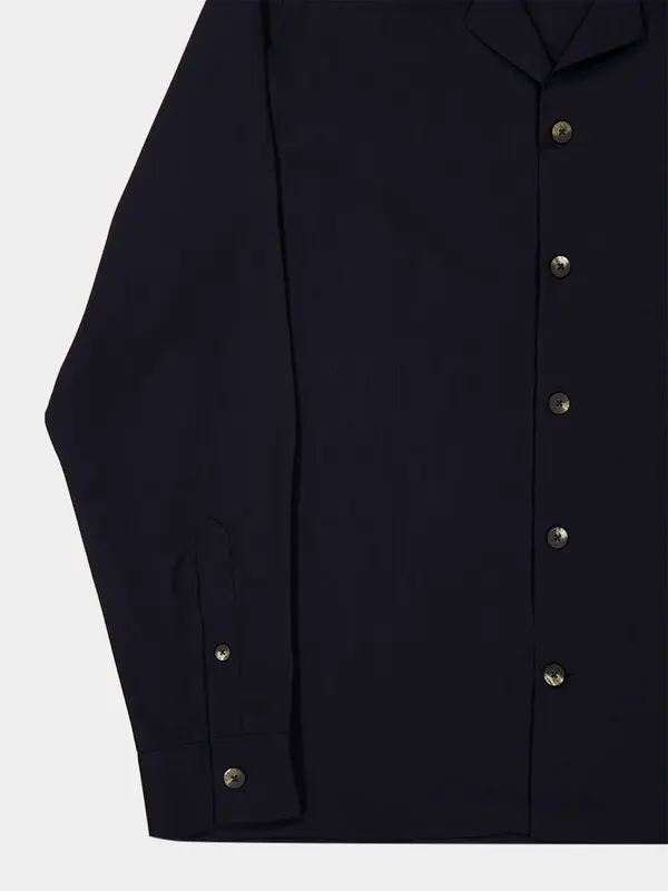 Frescobol Carioca Navy Safra Tropical Wool Shirt - Blue