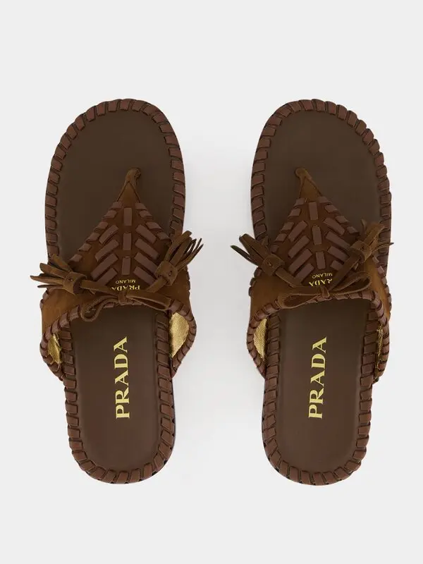Prada Braided Thong Sandals - Brown
