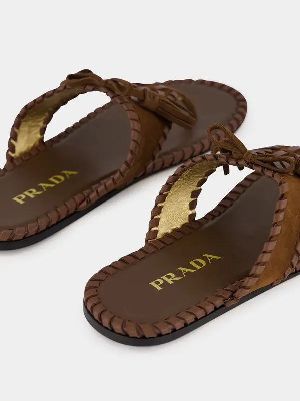Prada Braided Thong Sandals - Brown