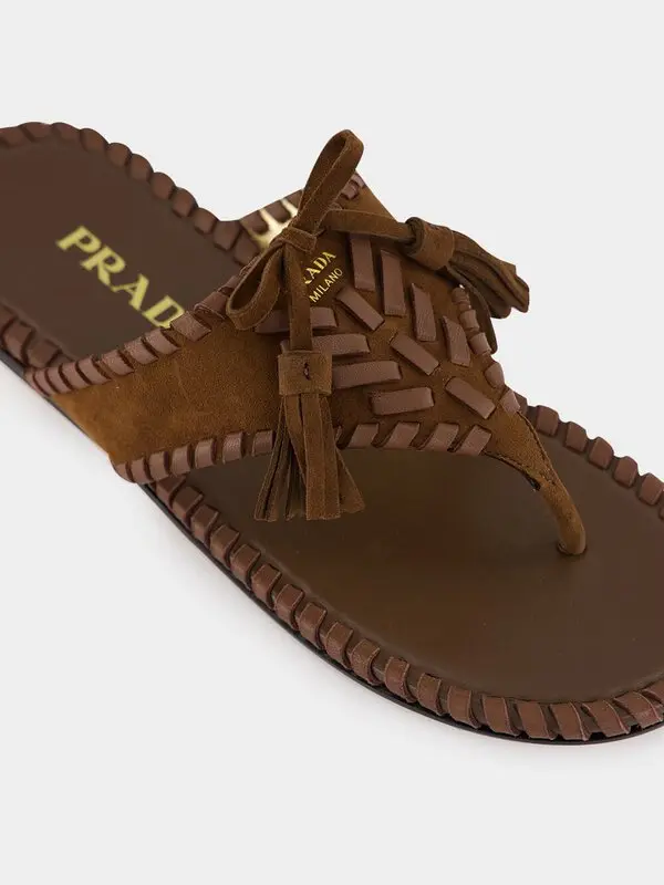 Prada Braided Thong Sandals - Brown