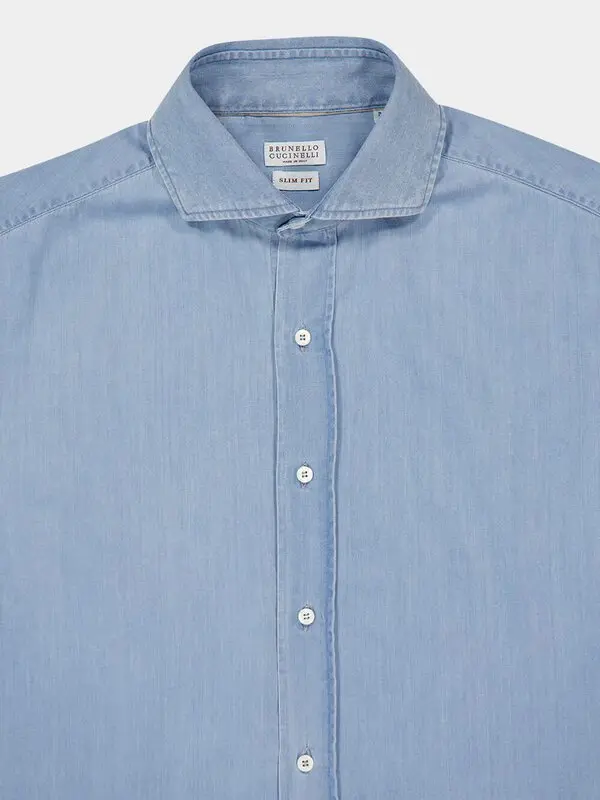 Brunello Cucinelli Light Slim Fit Denim Shirt - Blue