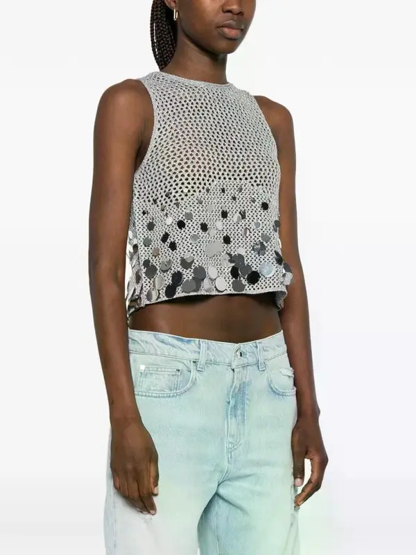 Casablanca Sequin Embellished Sleeveless Top - Grey
