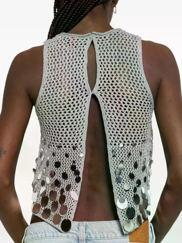 Casablanca Sequin Embellished Sleeveless Top - Grey