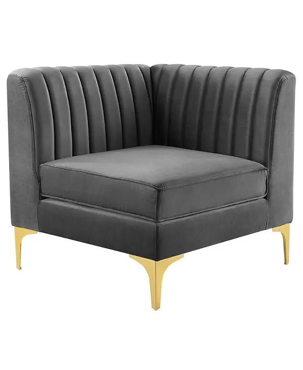 MODWAY Triumph Channel Tufted Performance Velvet Sectional Sofa Corner Chair - Gray
