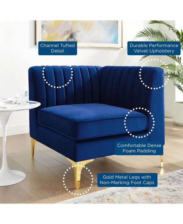 MODWAY Triumph Channel Tufted Performance Velvet Sectional Sofa Corner Chair - Navy
