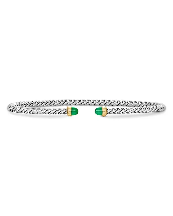 David Yurman Micro Cable Flex Bracelet With Emeralds - Emerald/silver
