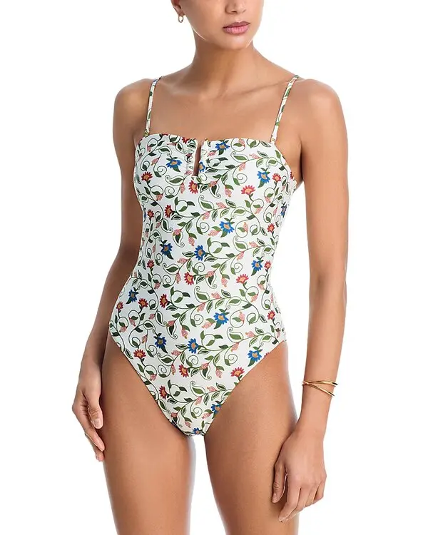 Farm Rio Flora Tile Bandeau One Piece Swimsuit - Off-white