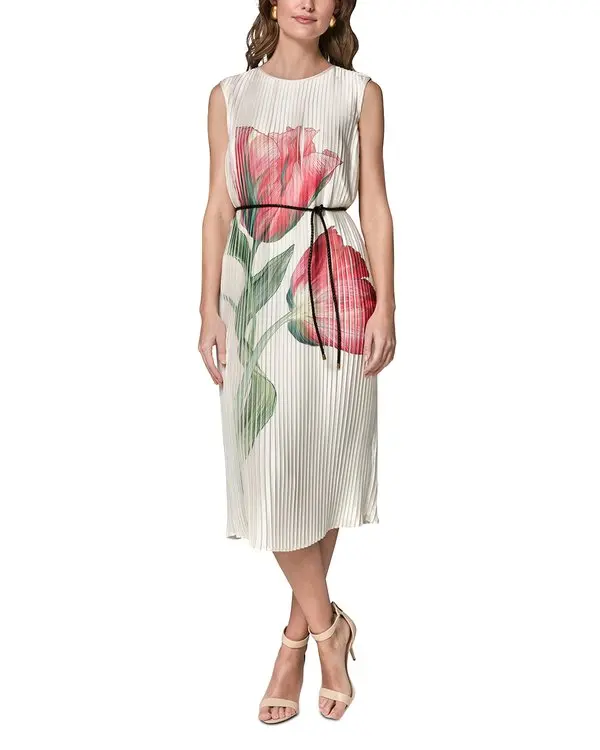 Donna Karan New York Pleated Floral Midi Dress