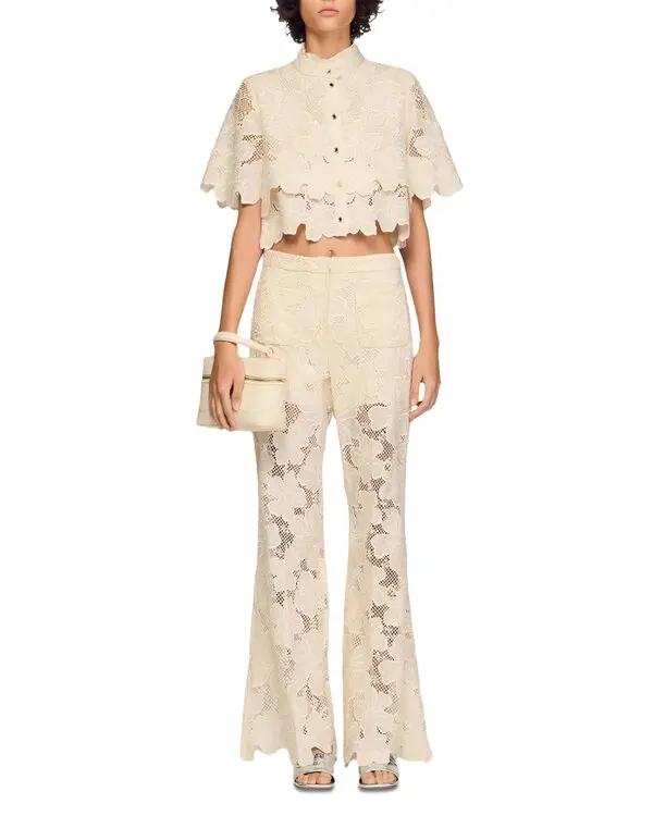 Sandro Ame Cropped Floral Guipure Lace Shirt