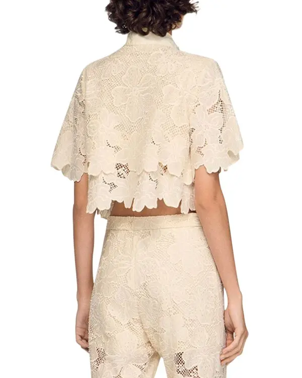 Sandro Ame Cropped Floral Guipure Lace Shirt