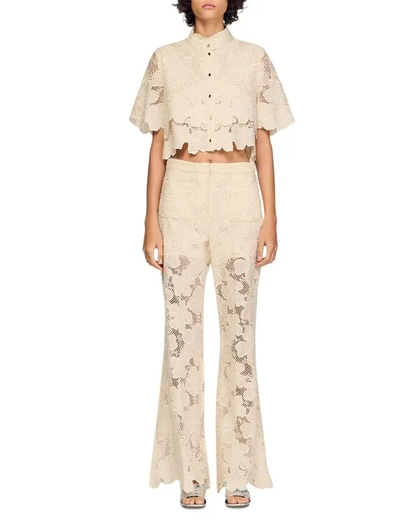 Sandro Ame Cropped Floral Guipure Lace Shirt