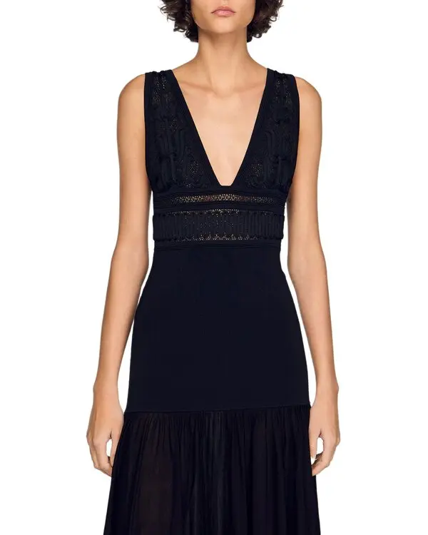 Sandro Ruffled Knit Maxi Dress