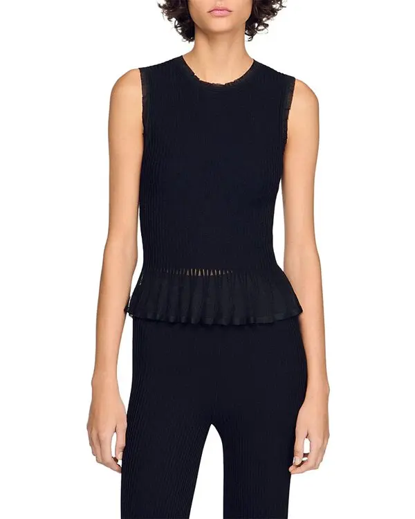 Sandro Ruffled Ottoman Knit Sweater