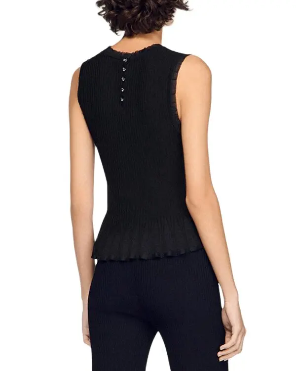 Sandro Ruffled Ottoman Knit Sweater