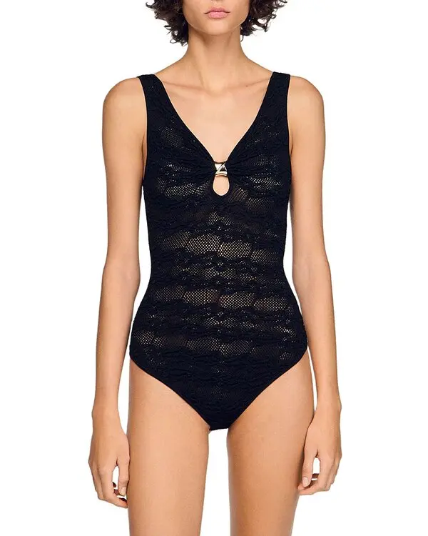 Sandro Embellished Knit Leotard
