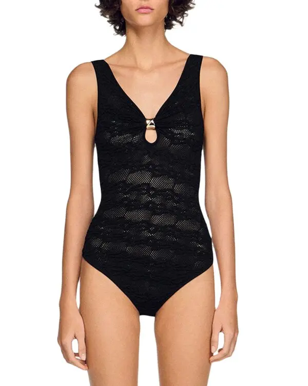 Sandro Embellished Knit Leotard