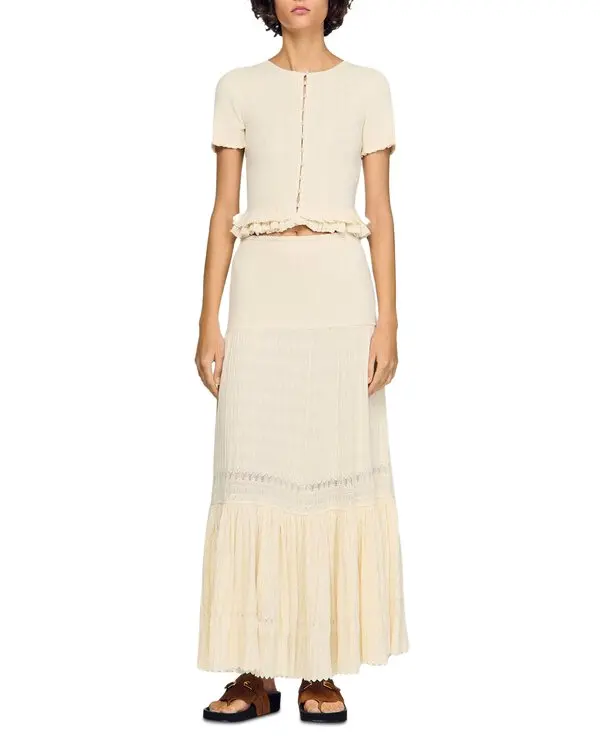 Sandro Arianna Ruffled Knit Cardigan