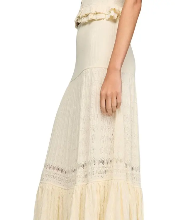 Sandro Aria Long Knit Skirt - Ecru
