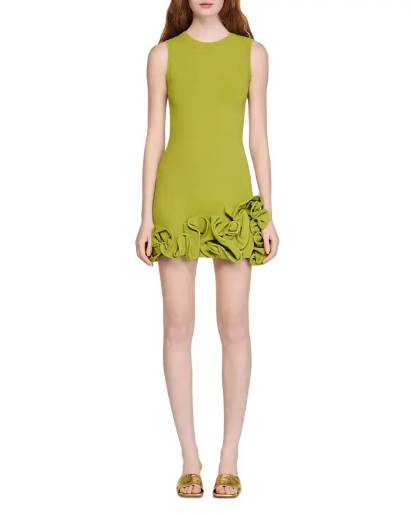 Sandro Floral Trim Knit Dress - Green