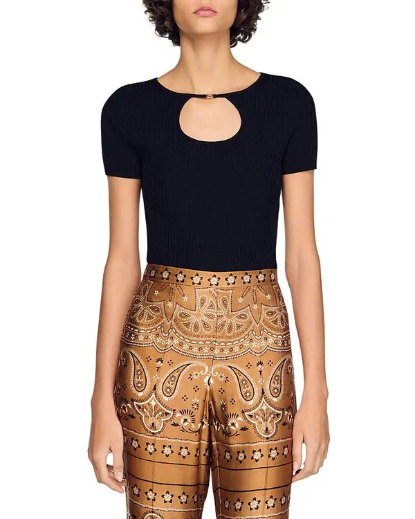Sandro Openwork Neck Sweater