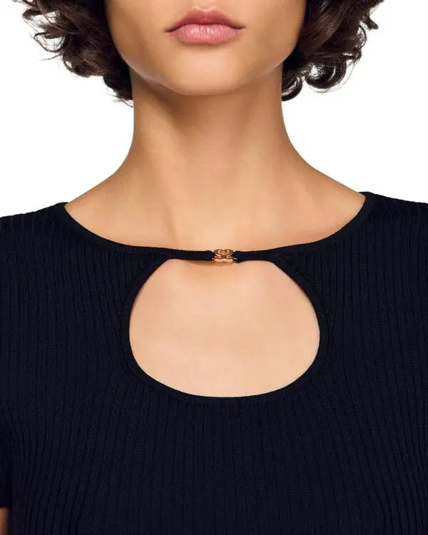 Sandro Openwork Neck Sweater