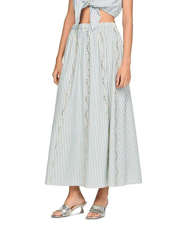 Sandro Lucia Striped Maxi Skirt With Rhinestone Trim